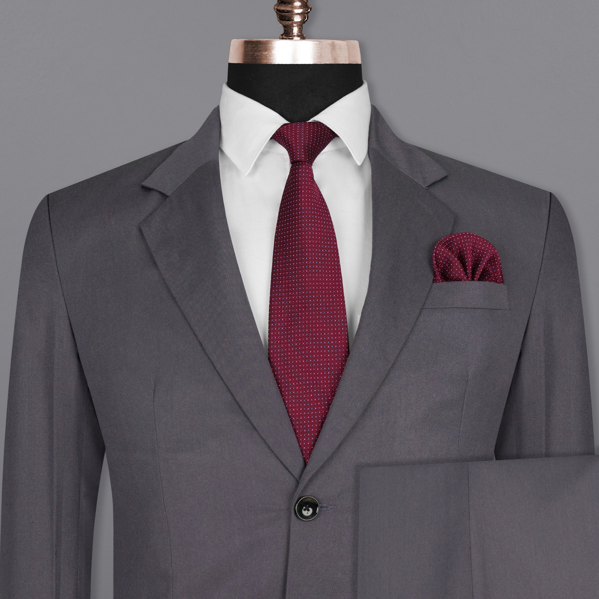 Mulled Grey Textured Single Breasted Premium Wool-Blend Suits For Men