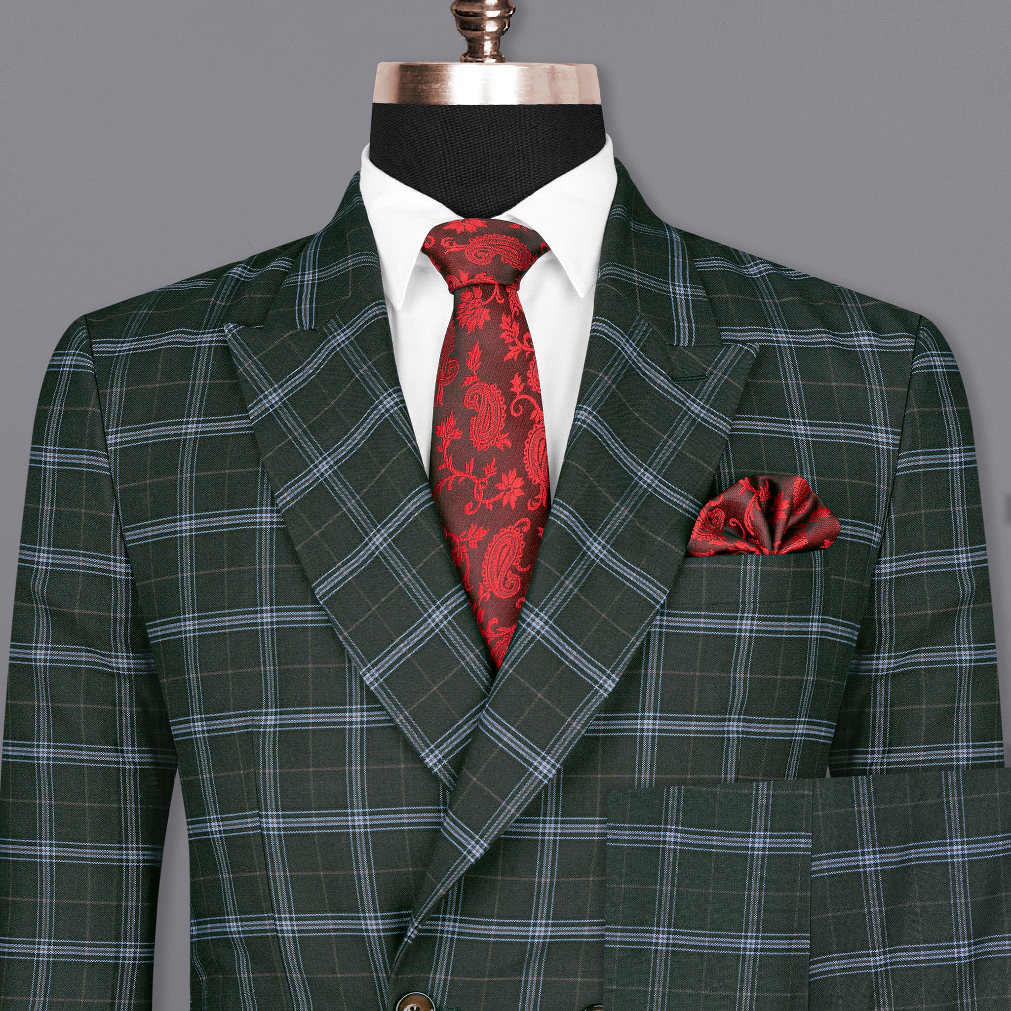 Log Cabin Green Checks-Plaid Double Breasted Premium Wool Blend Suits ...