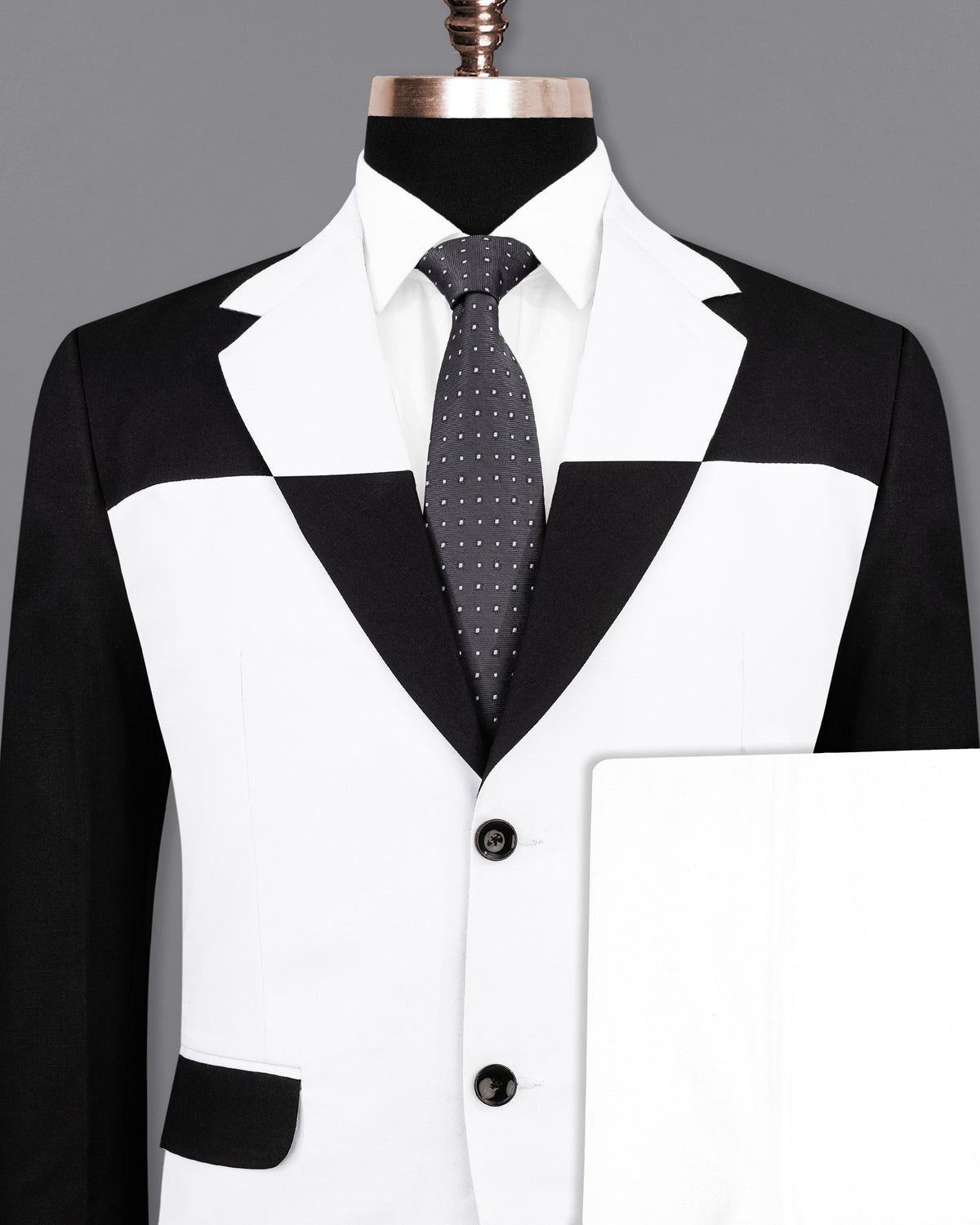 Bright White and Black Textured Premium Terry Rayon Single-Breasted ...