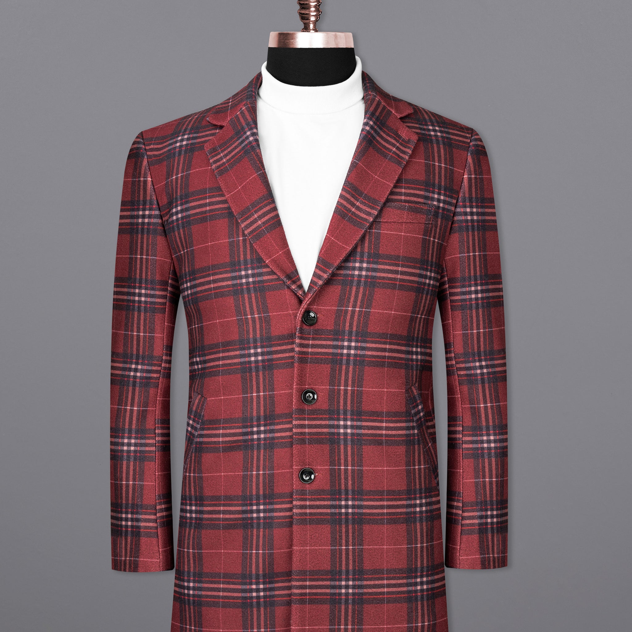 Shiraz Red Checks-Plaid Single Breasted Premium Blazers For Men