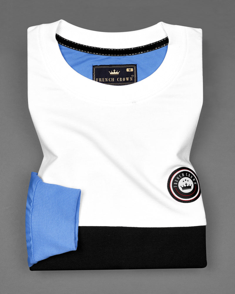 Moonstone Blue with White and Black Block Pattern Pique Sweatshirt ...