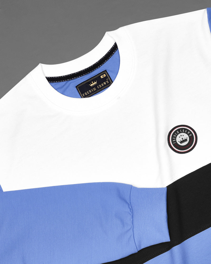 Moonstone Blue with White and Black Block Pattern Pique Sweatshirt ...