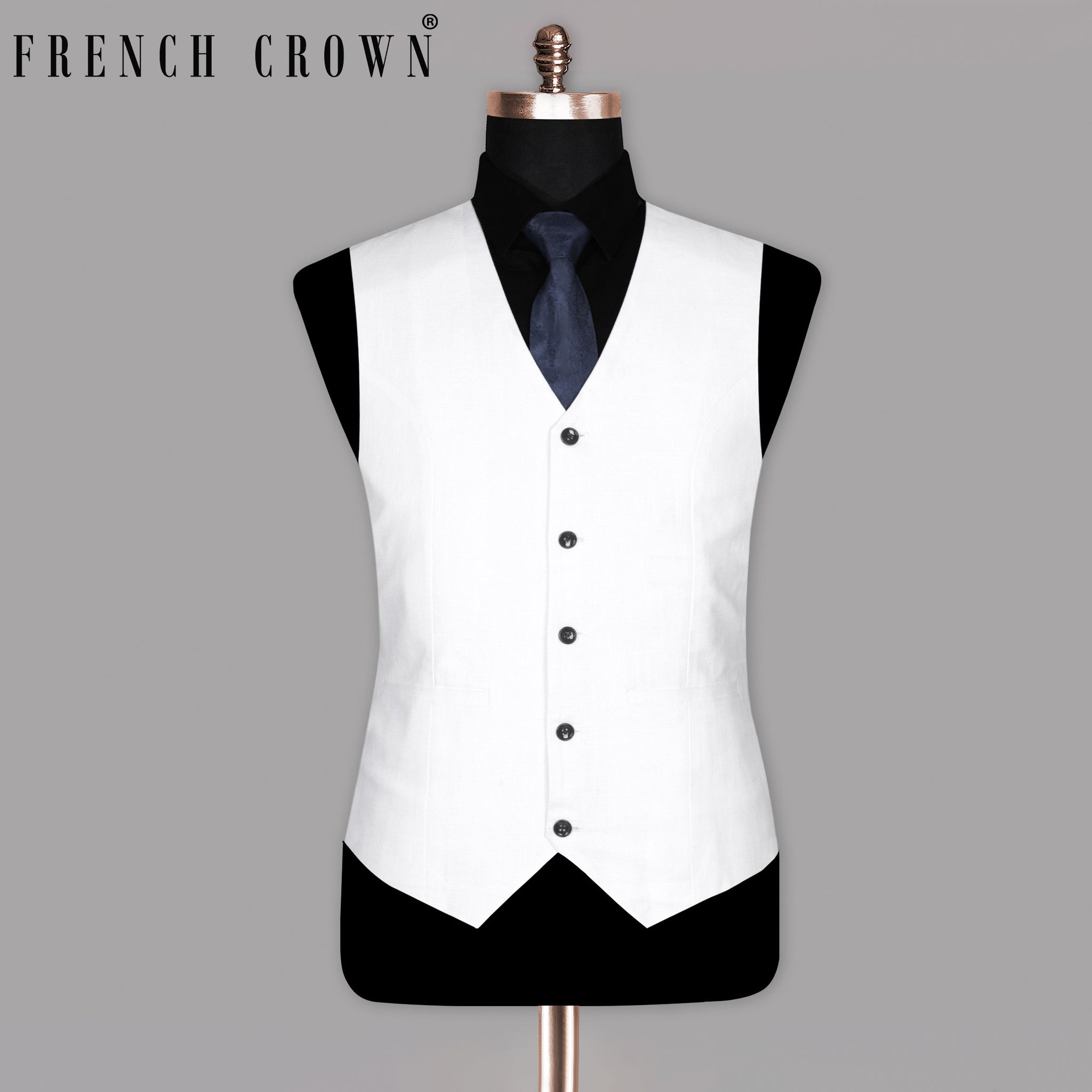 Bright White Plain-Solid Premium Linen Waistcoats For Men