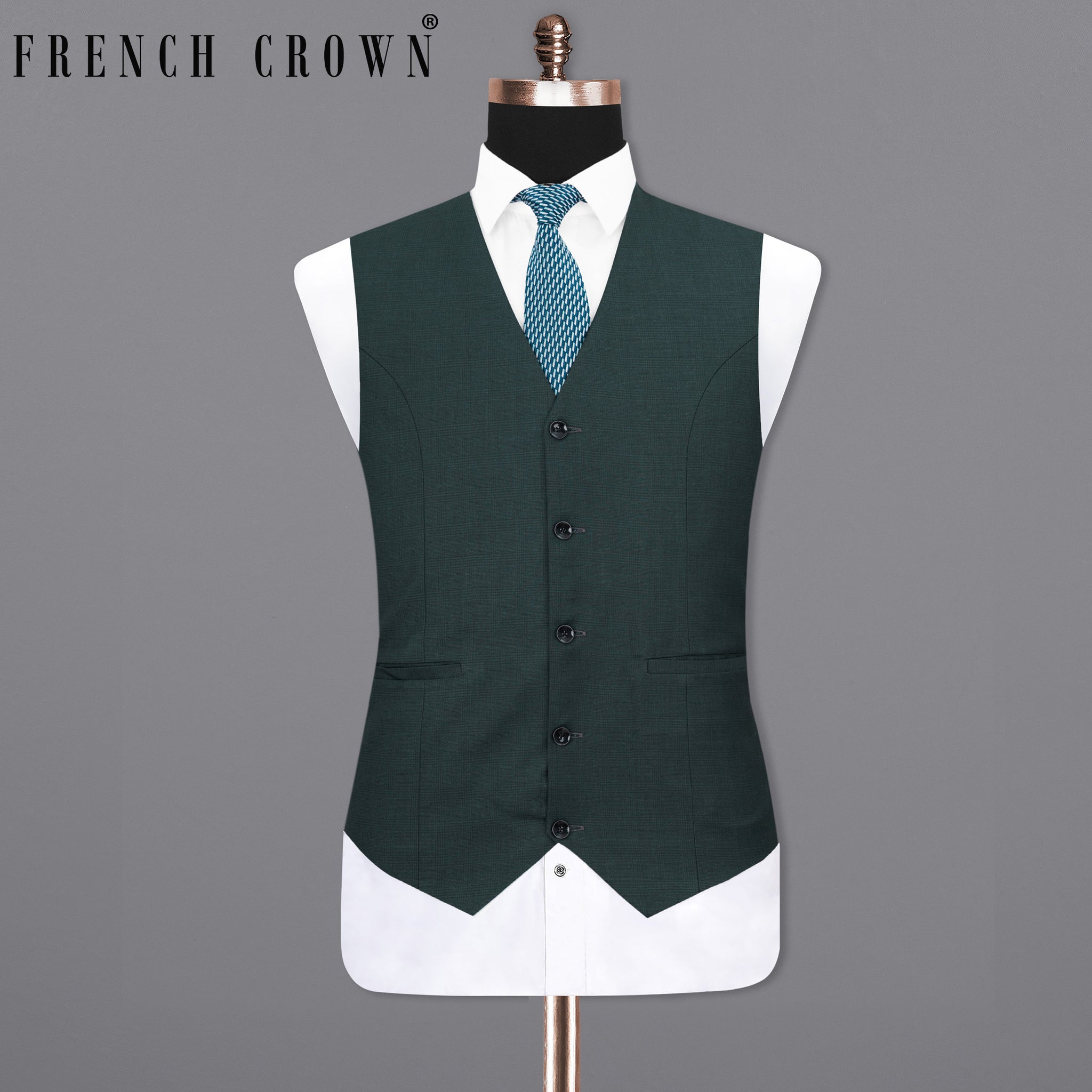 Cape Cod Green Checks-Plaid Premium Terry-Rayon Waistcoats For Men