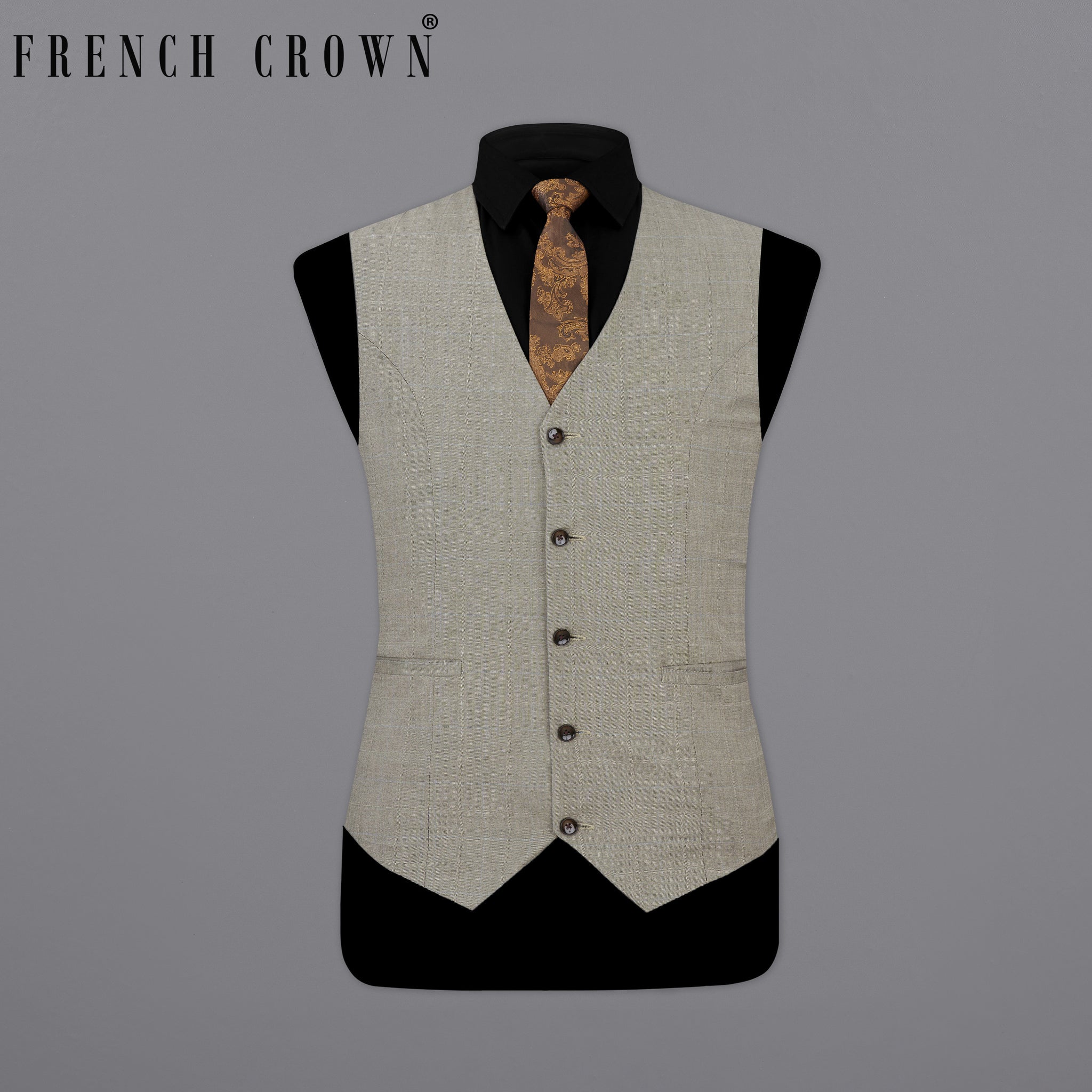 Sandrift Gray Checks-Plaid Premium Terry-Rayon Wedding Waistcoats For Men.