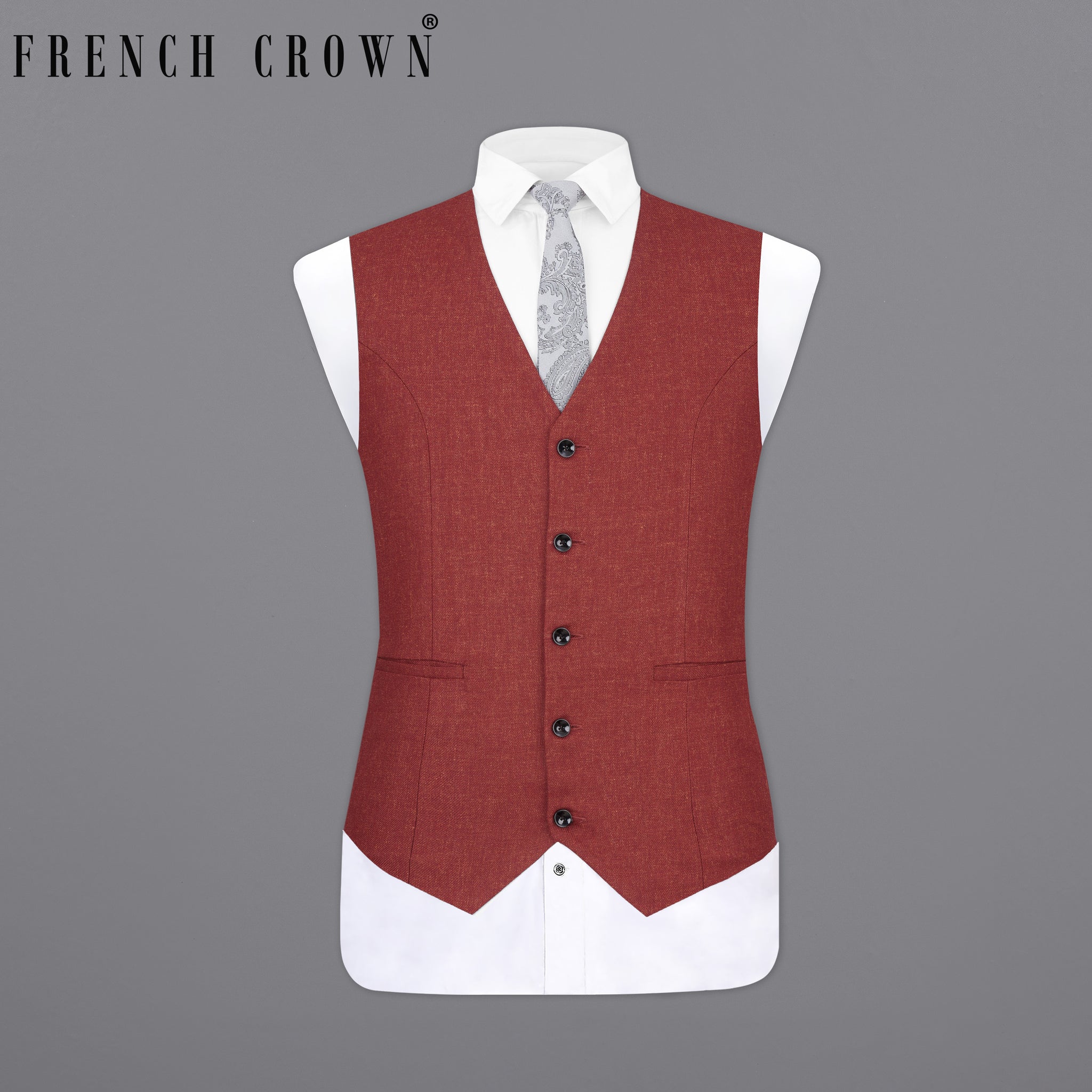 Cordovan Red Textured Premium Wool-Blend Wedding Waistcoats For Men.
