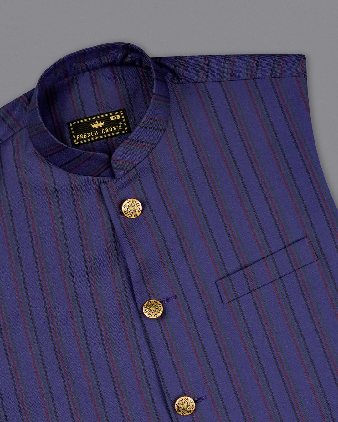 Violent Navy Blue Multicolour Striped Cross Buttoned Bandhgala Nehru ...