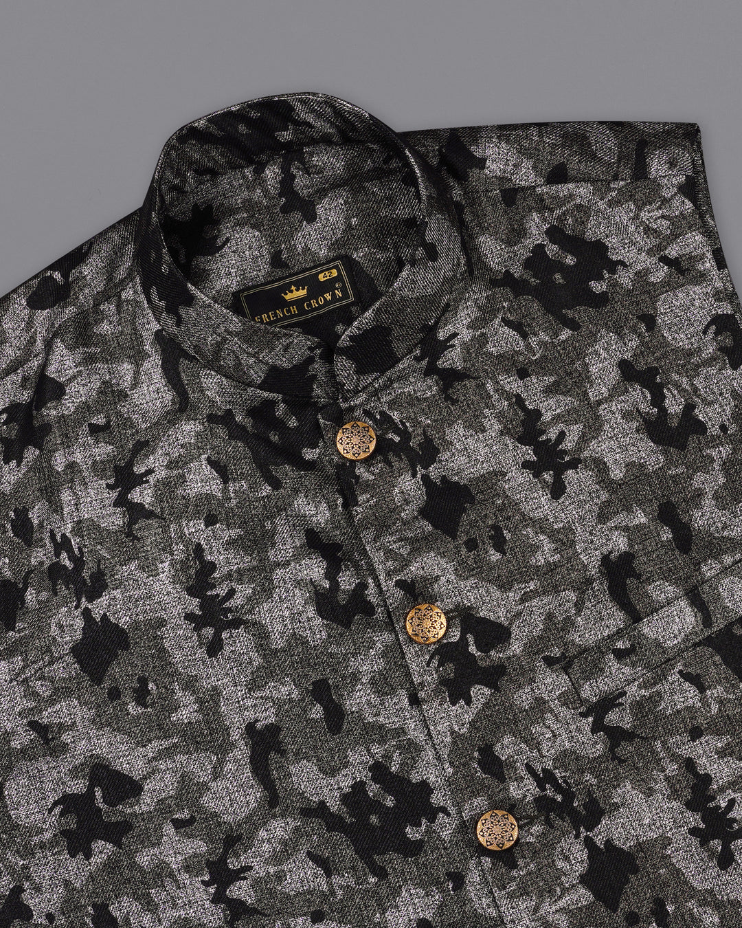 Merlin Green with Scorpion Gray Chintz Printed Bandhgala Nehru Jacket ...