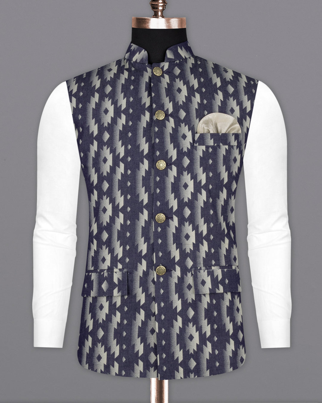 Gunmetal Blue with Nobel Cream Iktat Printed Nehru Jacket WC2183-36 ...