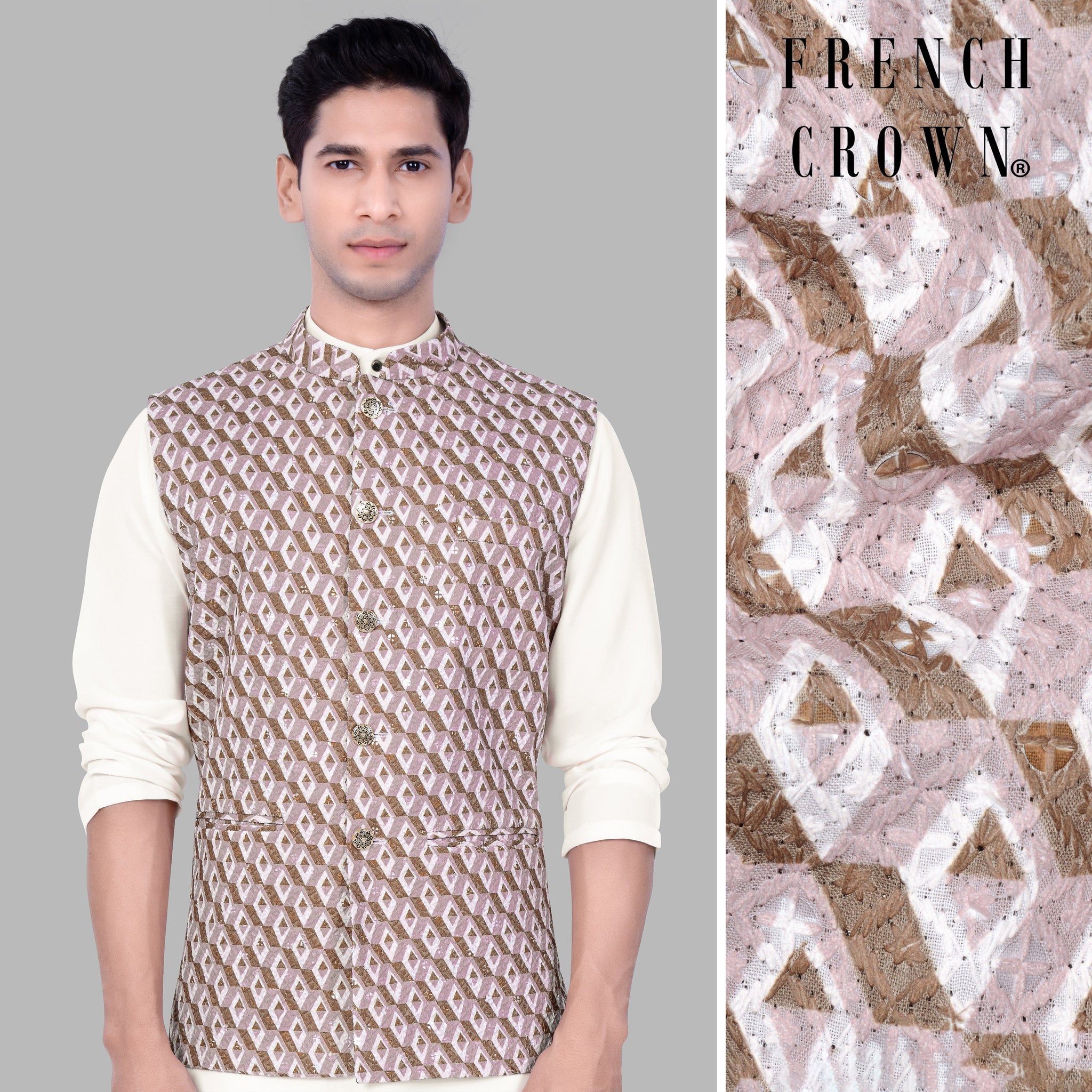 Clam Shell Pink And Roman Coffee Brown 3D Box Quilt Embroidered ...