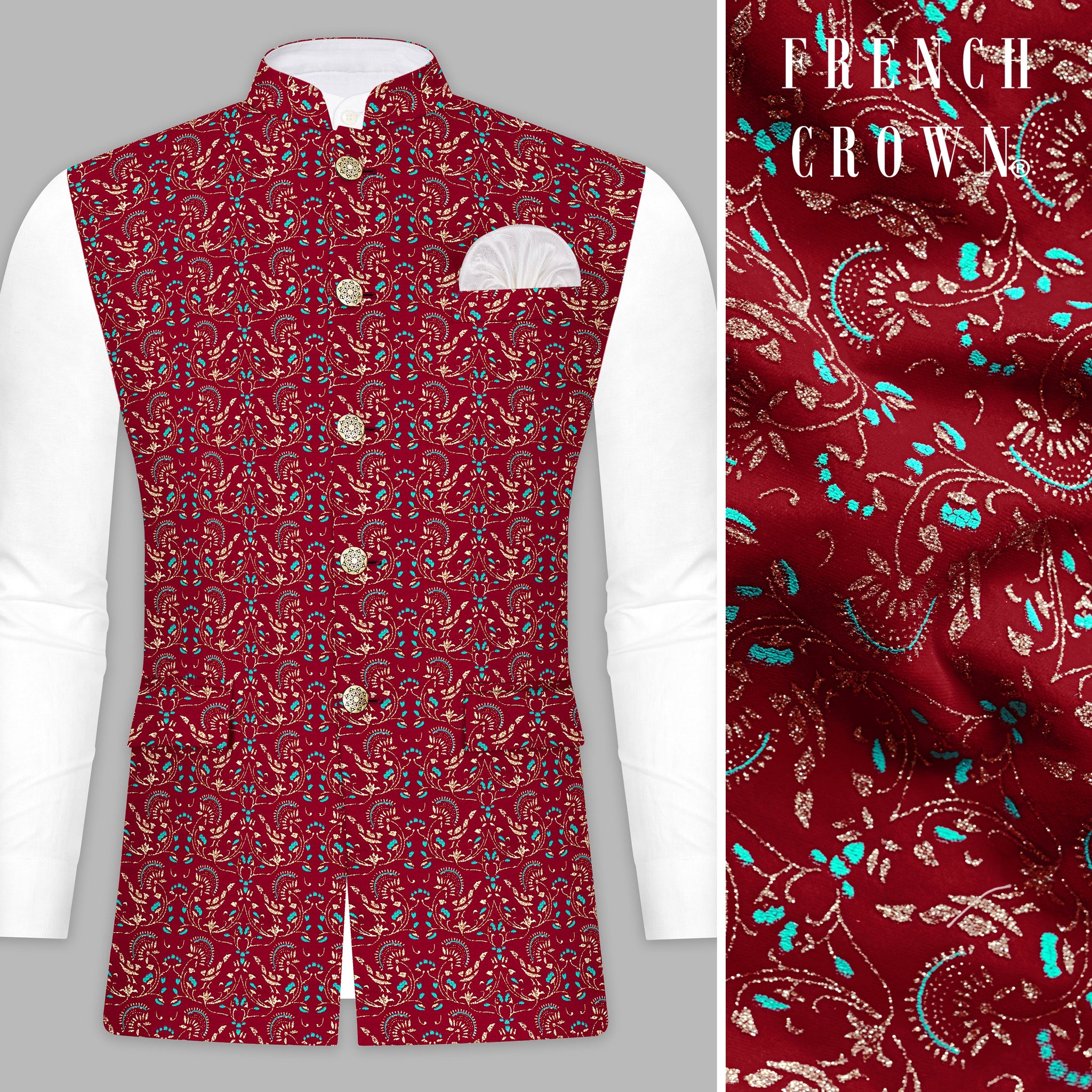 Claret Red And Aqua Marine Blue Velvet Printed Designer Textured ...