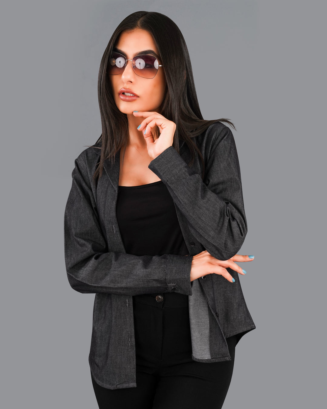 Iridium Gray Premium Cotton Denim Shirt WS013-BLK-32, WS013-BLK-34 ...