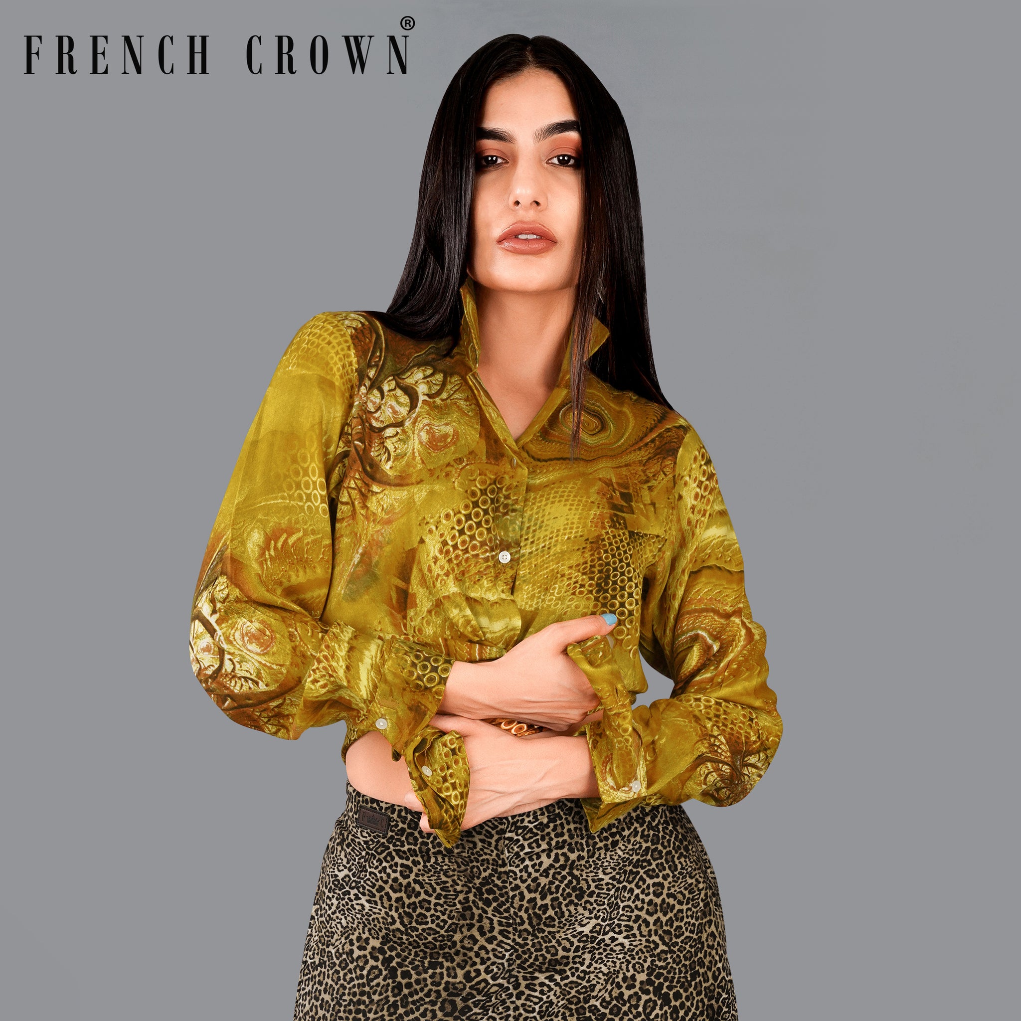 Alpine and Reno Brown Casual Prints Premium Cotton Shirt For Women