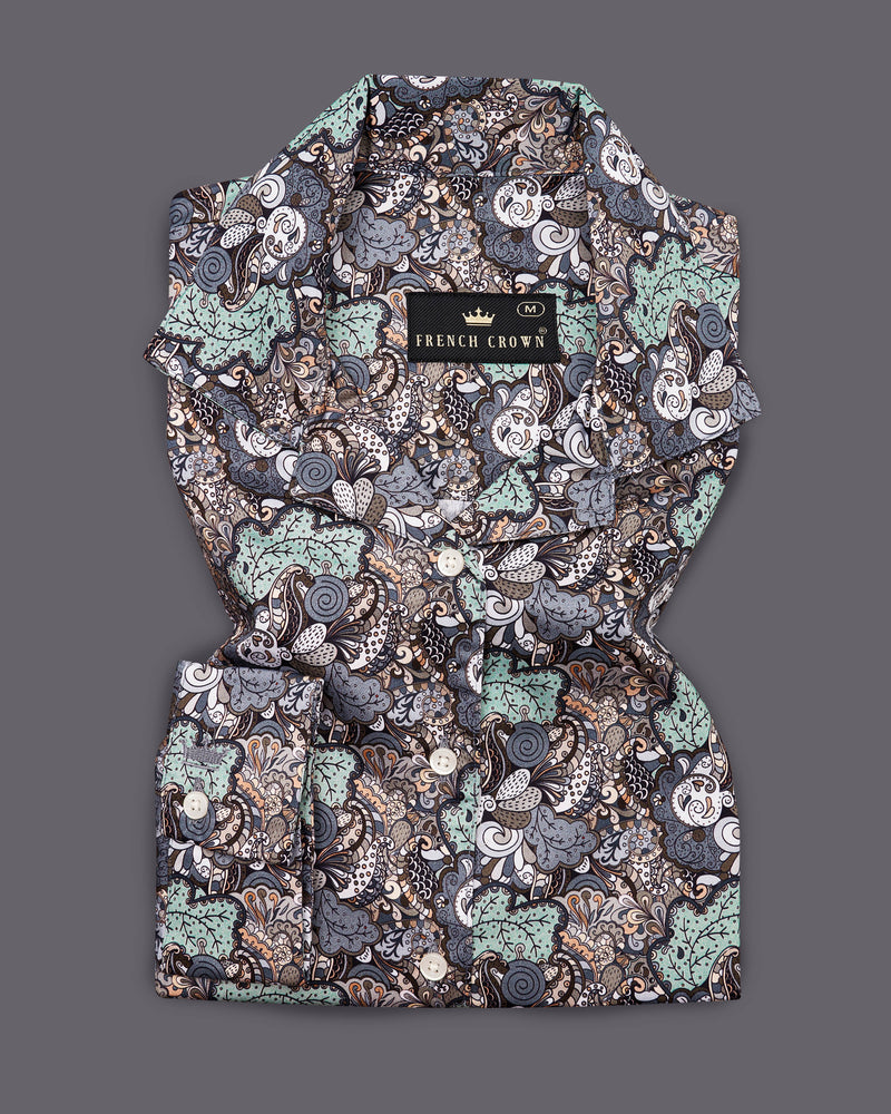 Pewter Green with Storm Gray Quirky Printed Premium Cotton Shirt WS031 ...