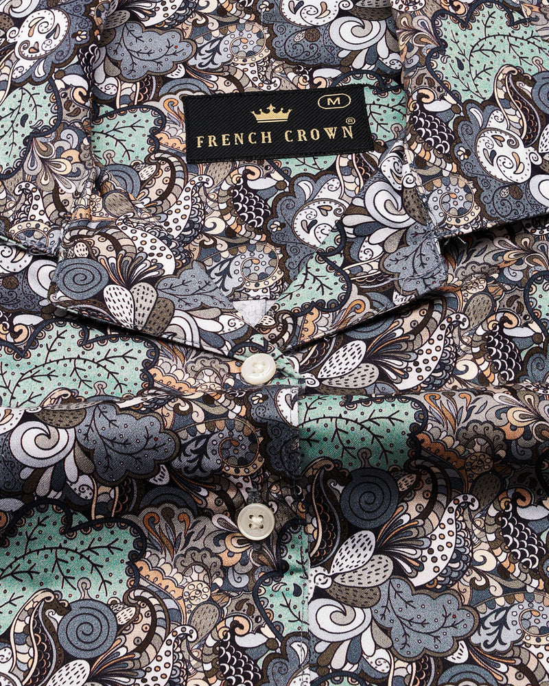 Pewter Green with Storm Gray Quirky Printed Premium Cotton Shirt WS031 ...